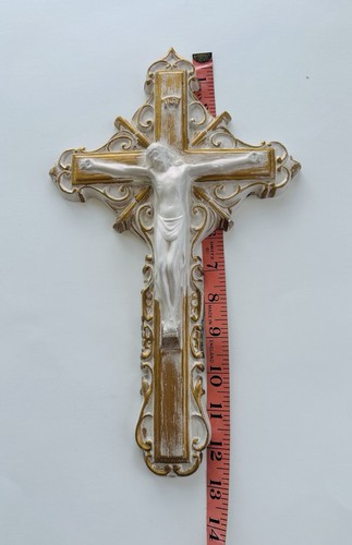 Vintage Ceramic Cross Crucifix - Jesus INRI Ivory Beige & Gold 12.5 ...