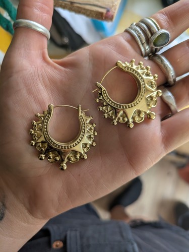 3.5cm CREOLE HOOPS Vintage Victorian HOOP EARRINGS Gypsy Creole GOLD ...