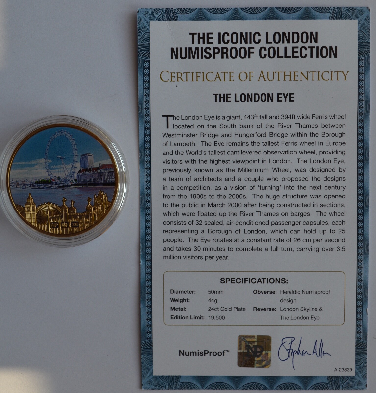 London Eye NumisProof 24ct Gold Plated Medallion/Coin COA | eBay