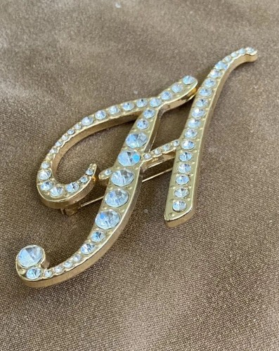 Initial “H” Brooch Pin Rhinestone Studded Gold Tone C12-2 | eBay