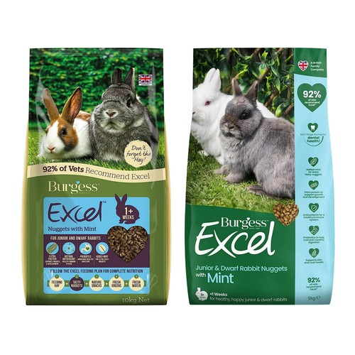 Rabbit Food 10kg Nuggets Excel Burgess Junior and Dwarf with Mint Fibre ...