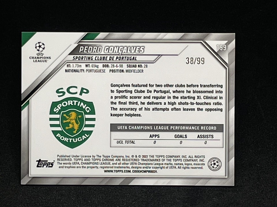 21-22 Topps Chrome Ucl Pedro Goncalves Sporting Rookie RC /99 Green ...