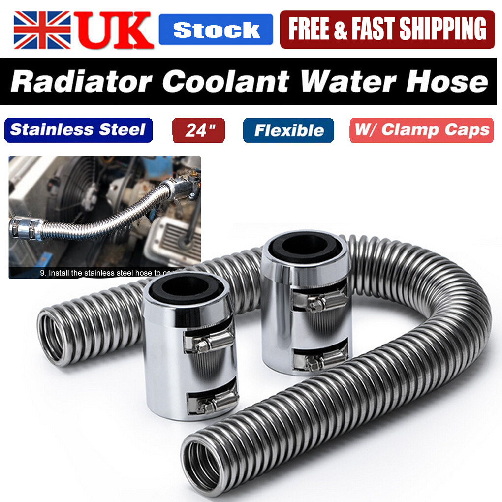 24" Flexible Stainless Steel Radiator Hose Kit with Chrome Caps Car ...