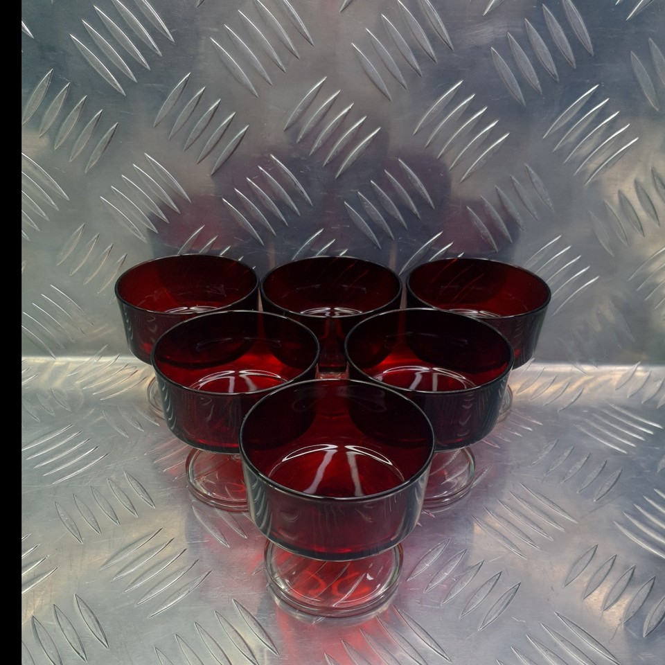Vintage x6 French Luminarc Ruby Red Glass Dessert/ Prawn Cocktail ...