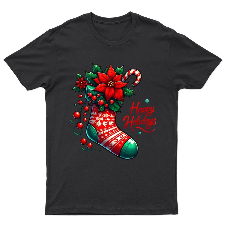 Happy Holidays Christmas Stocking Holiday Mens T-Shirt Womens Graphic ...