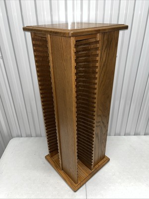 Vintage Solid Oak Rotating/Spinning 120 CD DVD Storage Tower Floor Rack ...