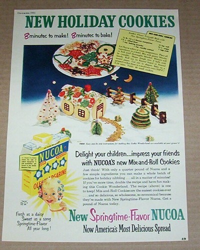 1951 print ad - Nucoa margarine Holiday Mix-and-Roll cookies recipe ...