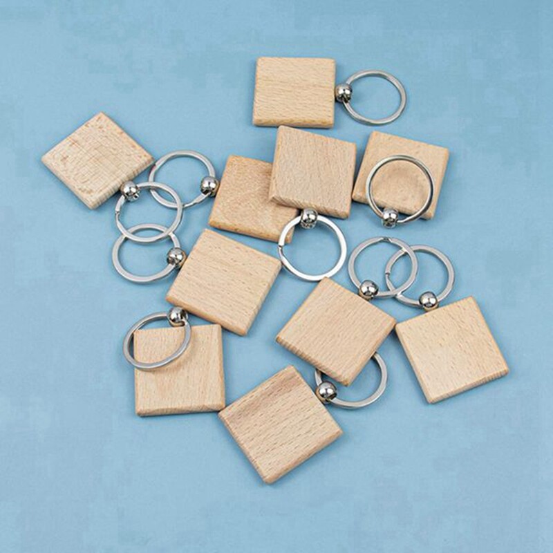 30Pcs Blank Square -Shaped Wooden Keychain DIY Wood Keychains Key Tags ...