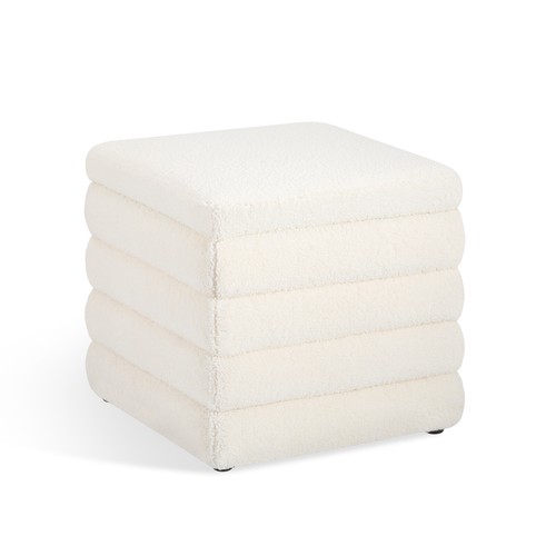 18" Modern Sherpa Storage Ottoman Foot Rest Vanity Stool Fluffy ...