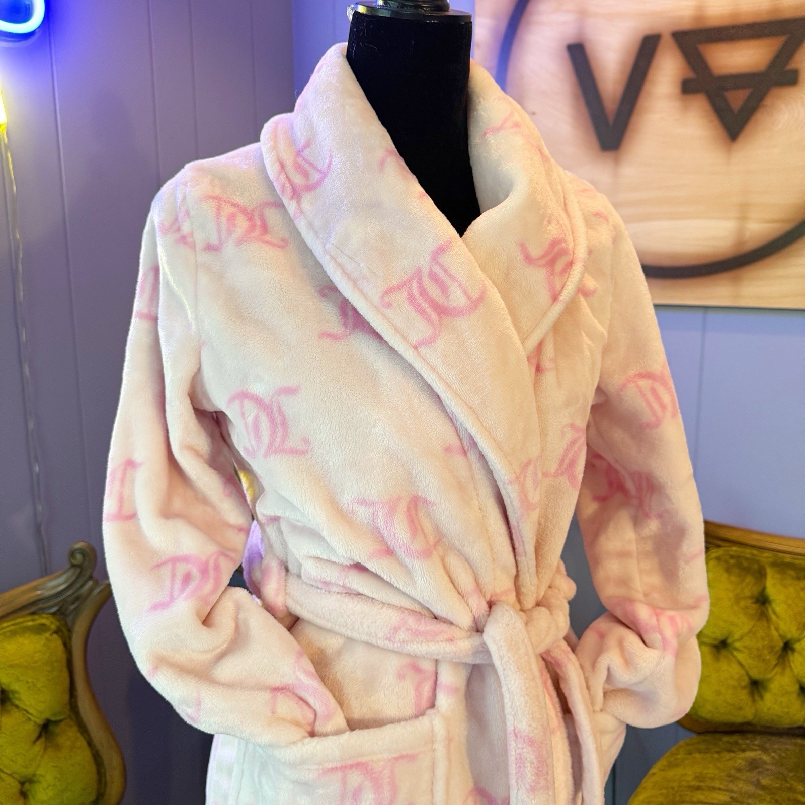 Y2K Juicy Couture Pink Logo Plush Robe Size S/M - Gem