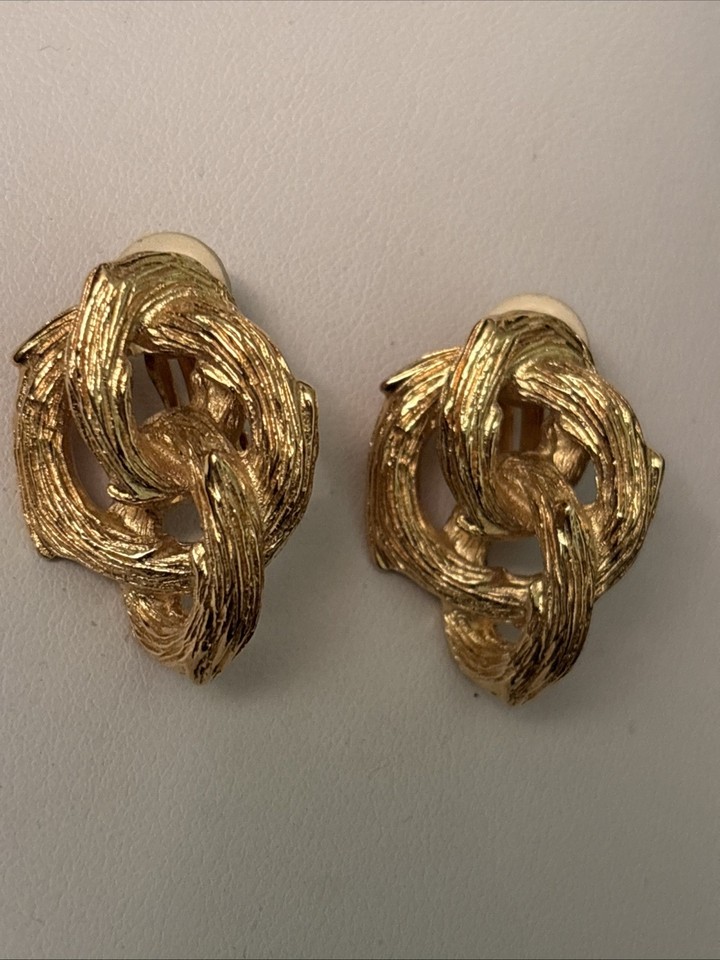 Vintage Sign Givenchy Textured Gold Tone Twisted Branch Clip On ...