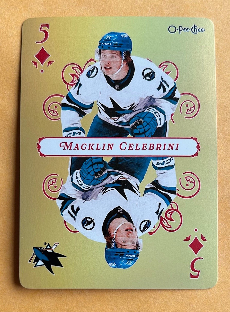 2025-26 OPC Playing Card Macklin Celebrini 5 of Diamonds San Jose ...