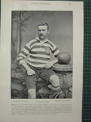 1897 PRINT FAMOUS RUGBY FOOTBALLERS ~ G. CARPENTER MIDLAND COUNTIES XV ...