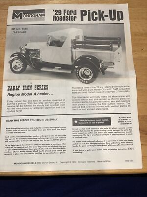 Monogram '29 Ford Roadster Pick-Up Kit No 7555 1/24 Scale Instructions ...