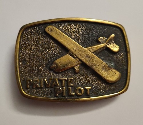 Vintage 1978 Solid Brass Belt Buckle Private Pilot Airplane Aviation ...