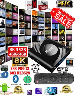 X88 PRO 13 RK3528 Android 13 Smart TV Box 4G 64G Wifi6 BT 4K H.265 ...