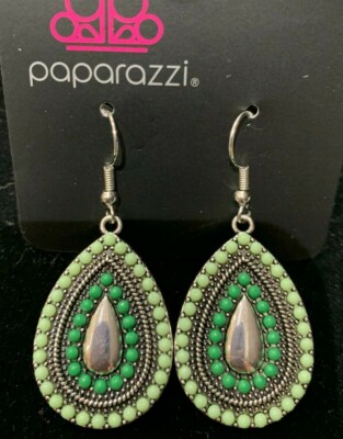 PAPARAZZI EARRING “BEADED BONANZA , GREEN EARRING.” | eBay