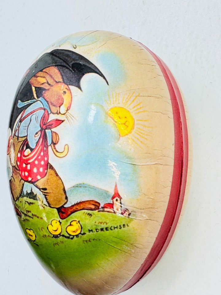 Vintage Germany Paper Mache Easter Egg Candy Container Bunny Rabbit ...