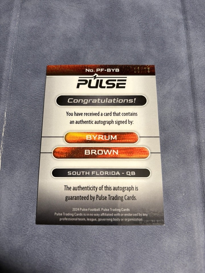2024 Pulse Football Byrum Brown Auto Autograph #PF-BYB USF BULLS SOUTH ...