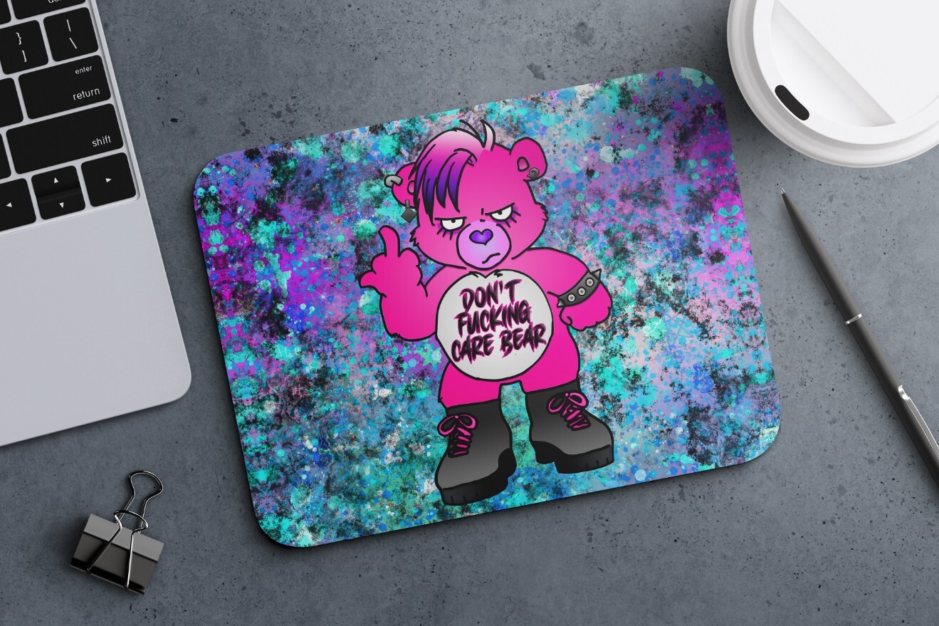 Custom Neoprene Mouse Pad Mat - Don't F*cking Care Bear Rude Swear ...