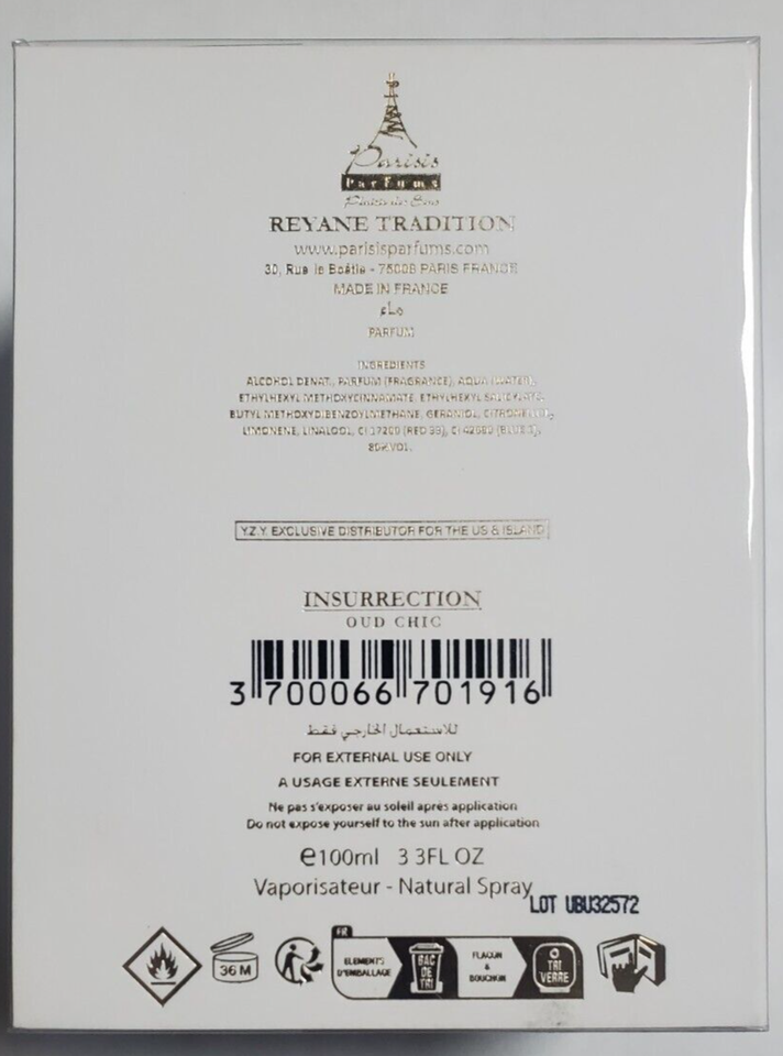 Insurrection OUD CHIC Exclusive Scent 3.3 oz / 100 mL Parfum by Reyane Tradition | eBay