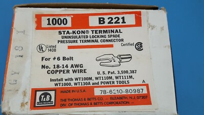 100 pcs , STA-KON TERMINAL , Connector SPADE/FORK,18-14 AWG, T&B ,B221 ...
