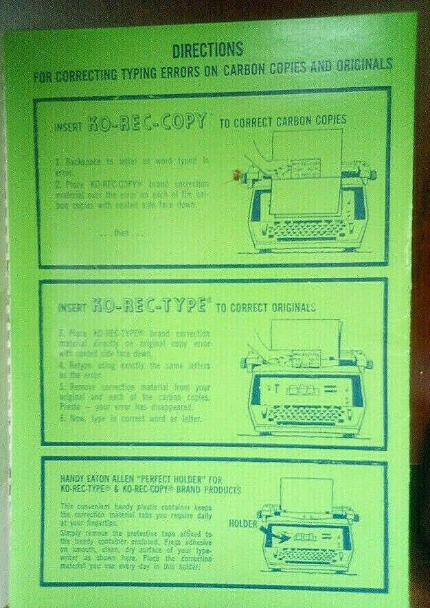 Vintage Eaton Allen Corp. KO-REC-TYPE Typewriter Correction Paper ...