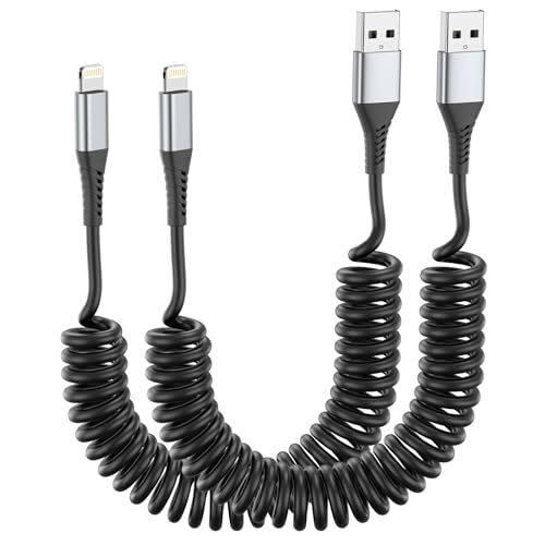 Coiled Lightning Cable for Car, [MFi Certified] Short 3 Feet(Coiled ...