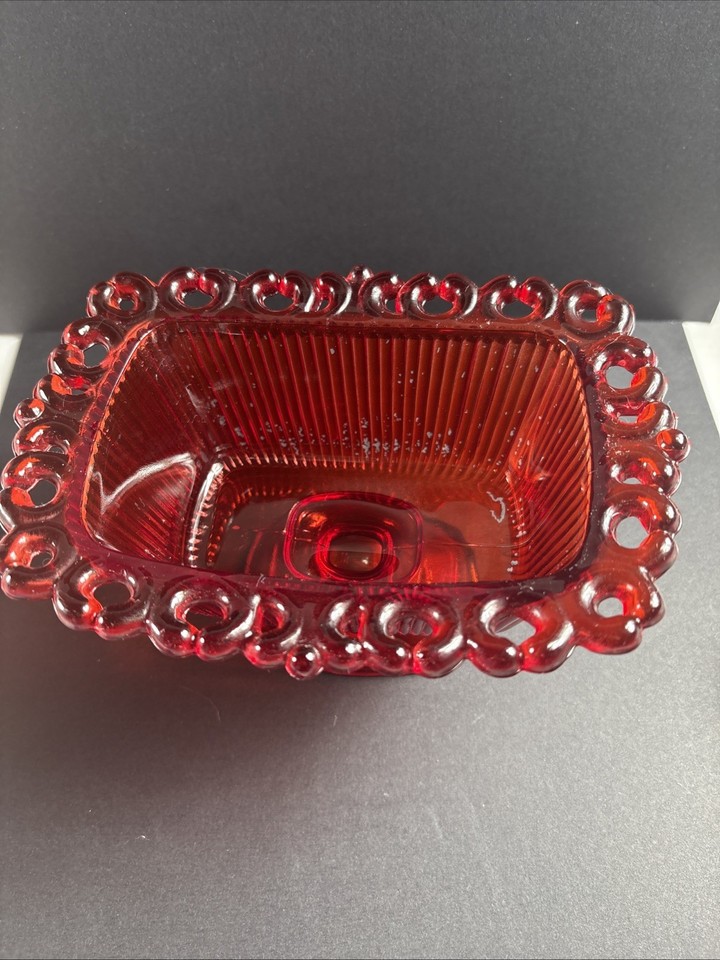 FTDA 1981 Rectangular Indiana Lace Pressed Red Glass 7"x 5" x 4.5" | eBay