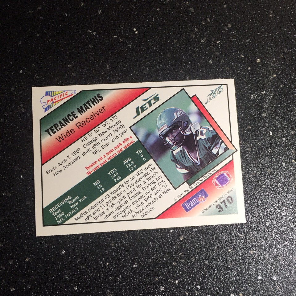 Terance Mathis 1991 Pacific Football #370 NFL New York Jets Wide ...