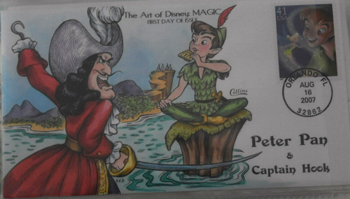 COLLINS, DISNEY ART FDC "PETER PAN and Captain Hook," Orlando, FL 08-16 ...