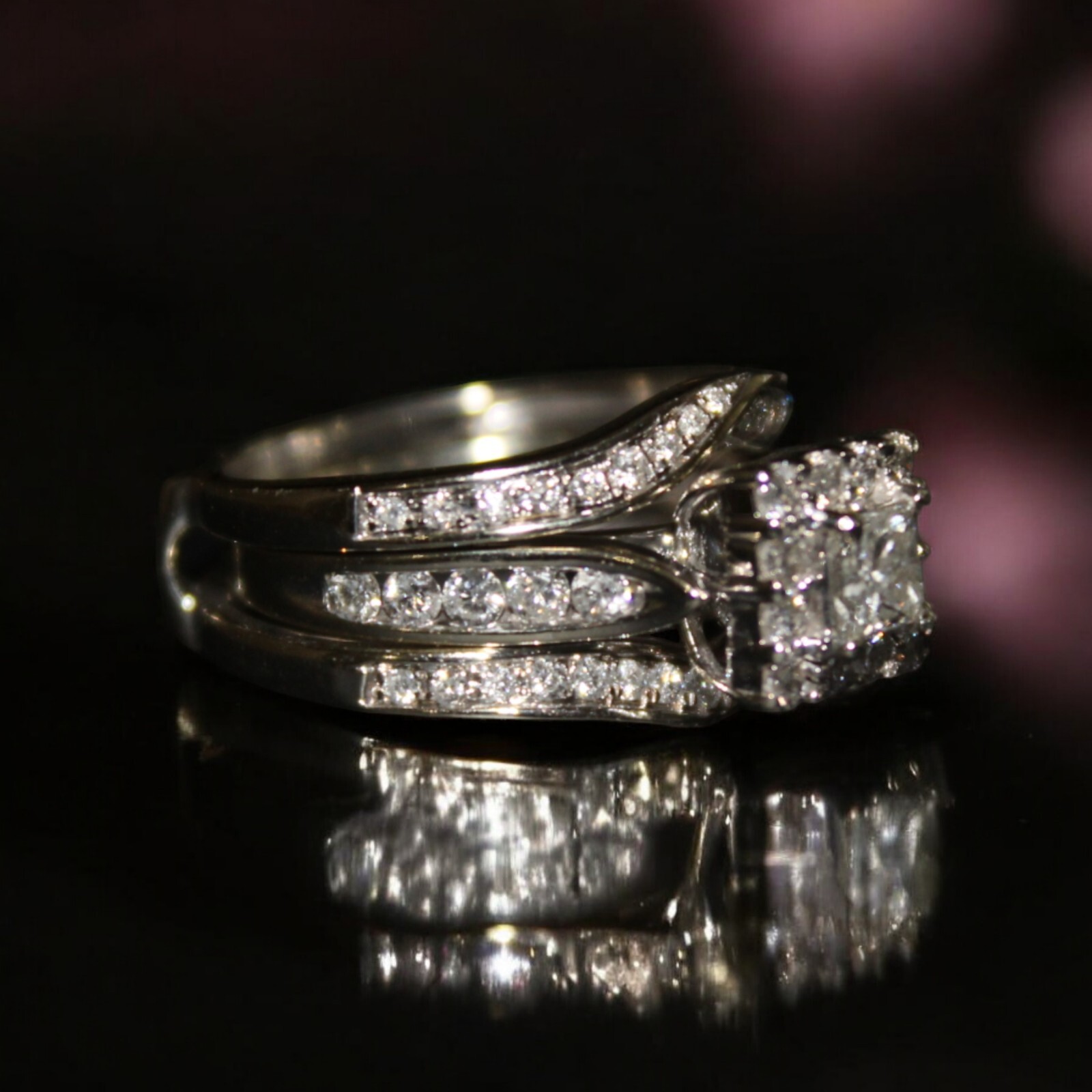 1.4ctw 14k White Gold Princess Cut Diamond Wedding Set Size 6 (Cert ...