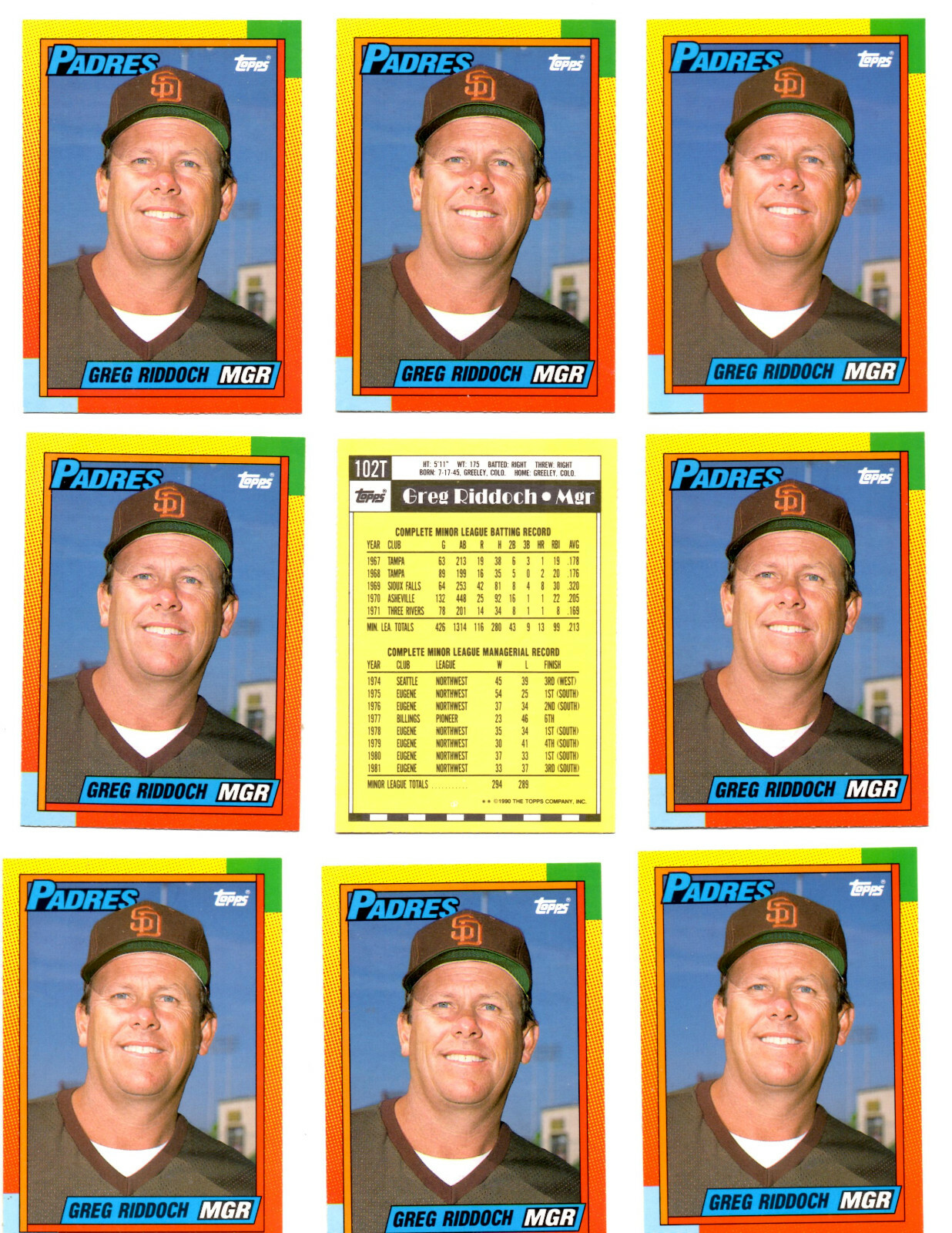 40 card Lot of 1990 Topps Traded #102T Greg Riddoch MG RC San Diego ...