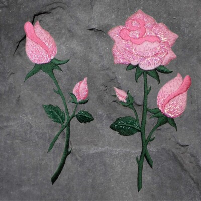 Pink Rose Patch Set - Flower, Bloom, Love Badge (Iron On) | eBay