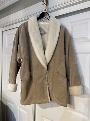 Fitz-wright Suede Coat With Faux Fur Lined Size L Vintage Tan 90s | eBay
