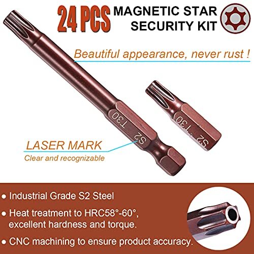 Torx Bits Set 24pcs Security Torx Bit Set High Hardness S2 Alloy Steel ...