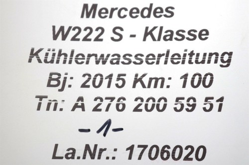 100km A2762005951 Mercedes W222 M276 Petrol Coolant Line | eBay