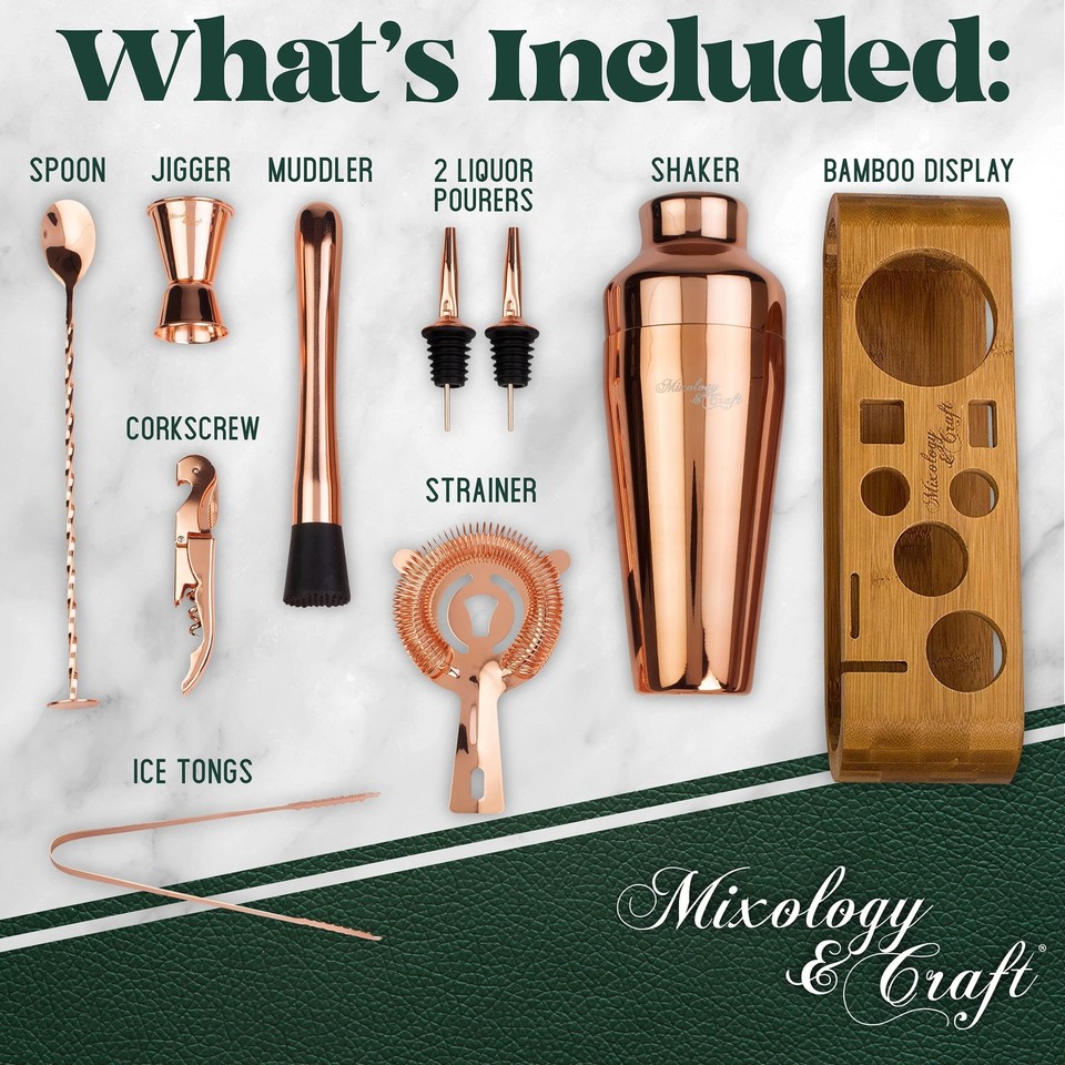 Mixology Bartender Kit: 10-Piece Bar Tool Set with Bamboo Stand ...