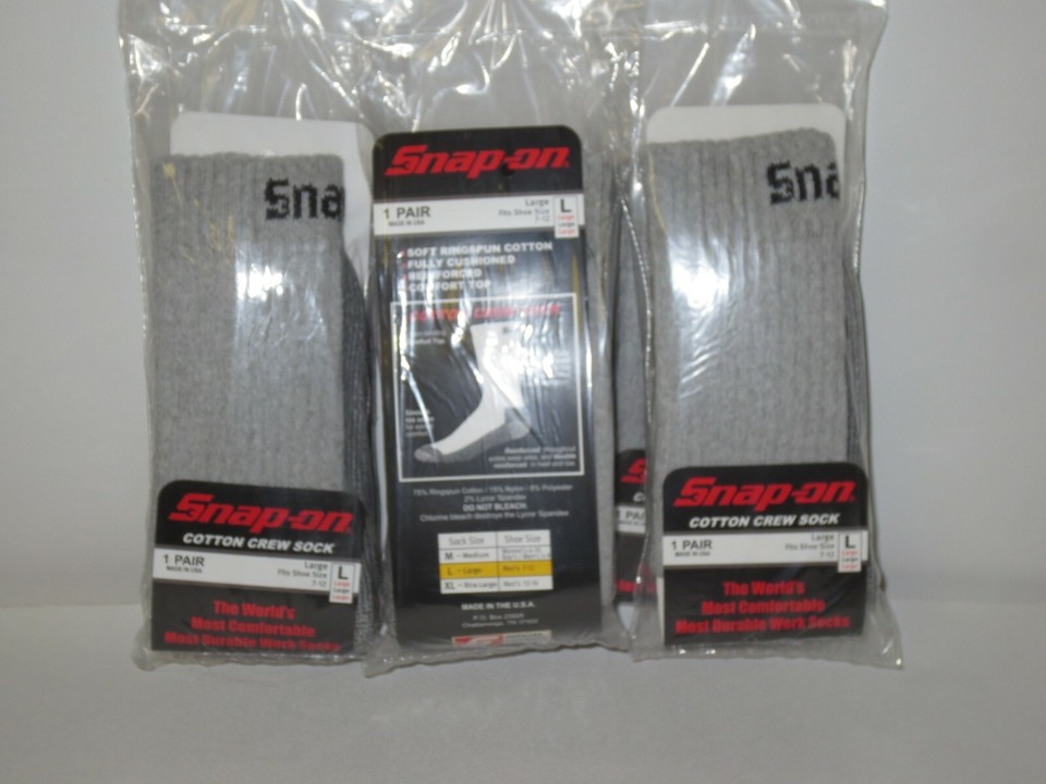 12 PAIRS Men's GRAY Snap-On Crew Socks LARGE ~ FREE SHIPPING ~ MADE IN ...