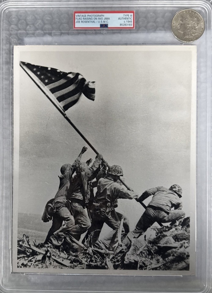 Flag at Iwo Jima WWII GORGEOUS HUGE 8”x10” Type III PSA Photo Joe ...