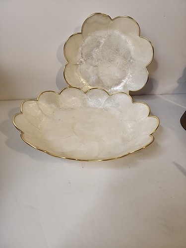 2 Capiz Shell tray/plate Gold-Trimmed White Decorative vintage,trendy ...