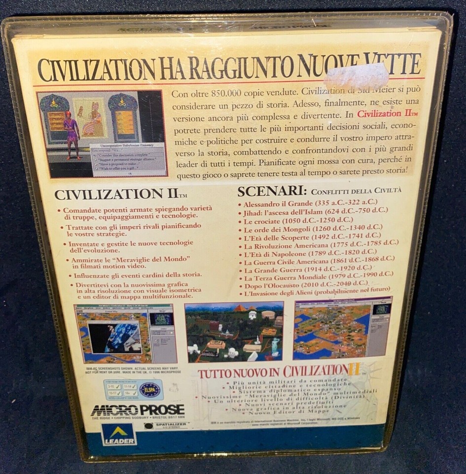 SID MEIER Civilization II 2 PC CD-ROM IBM BIG BOX In Blister New Sealed ...