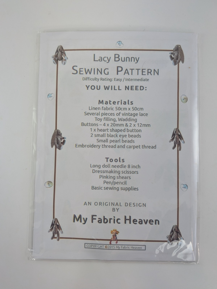 Lacy Bunny Rabbit Toy Sewing Pattern, floppy eared, My Fabric Heaven ...
