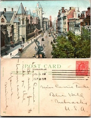 1909 London Royal Courts of Justice Postcard Street Scene Edwardian Era ...