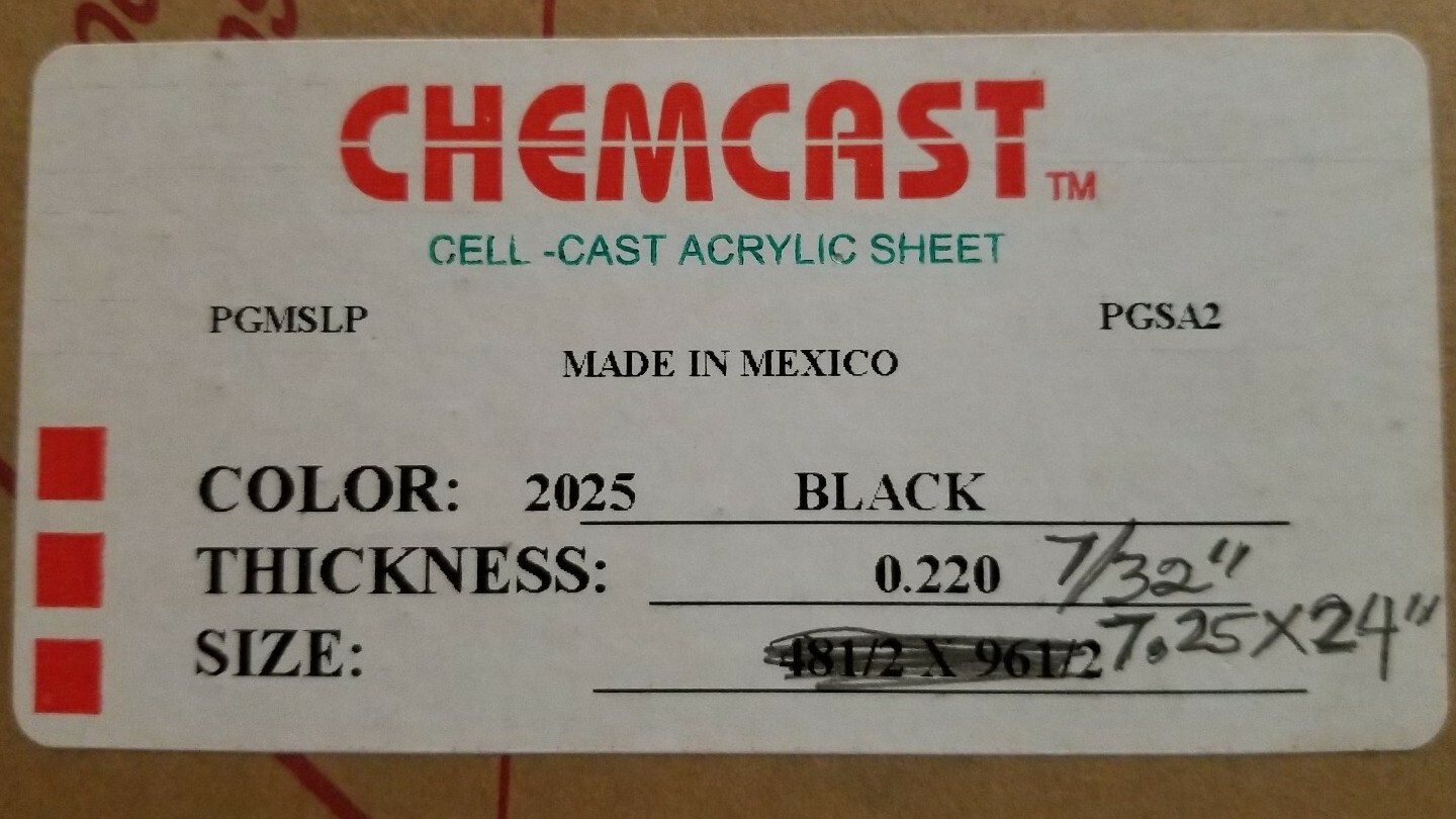 Cell-Cast Acrylic Sheet Chemcast 2025 Opaque Black 7/32" x 7-1/4" x 24 ...