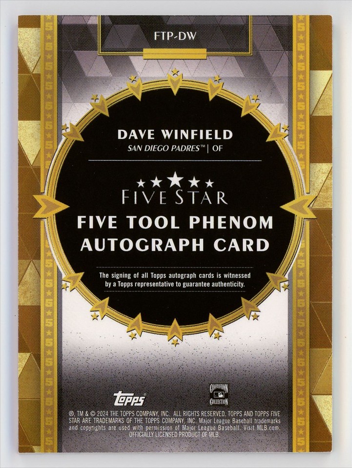 2024 Topps Five Star Five Tool Phenom Autographs Dave Winfield /25 | eBay