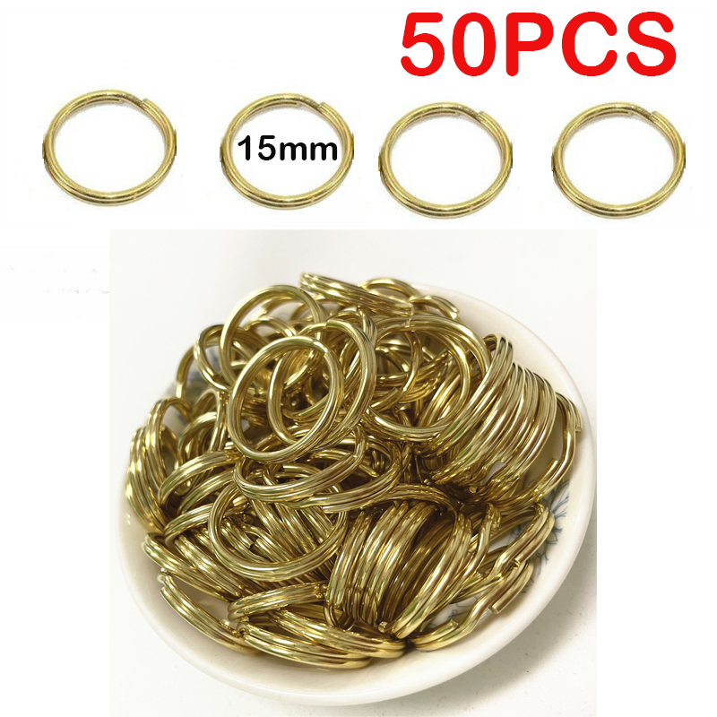 50PCS Solid Brass Split Key Ring 15mm Hook Loop Metal Keychain Double ...