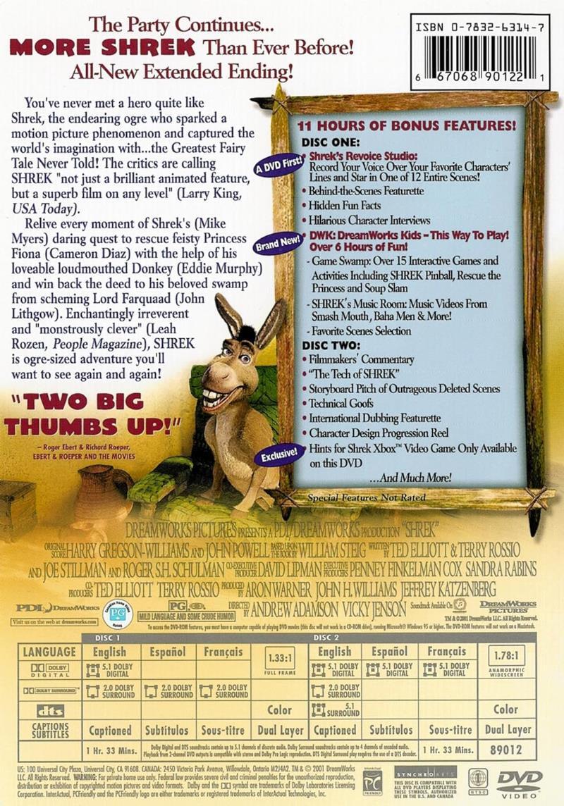 Shrek (Two-Disc Special Edition) + Insert DVD Region/Zone 1 | eBay