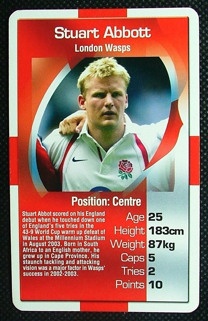 1 x Info Card 2003 England Rugby Heroes Stuart Abbott # London Wasps ...