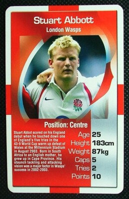 1 x Info Card 2003 England Rugby Heroes Stuart Abbott # London Wasps ...